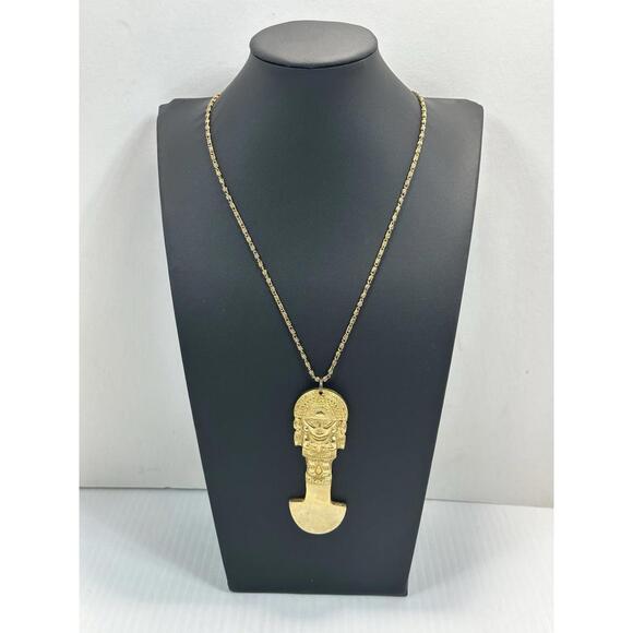 Jewelry | Vintage 8s Gold Plated Aztec Mayan Pendant Necklace ...